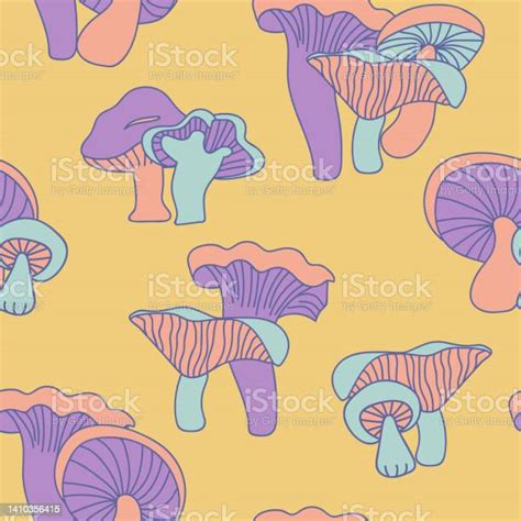 마법의 버섯 원활한 패턴 섬유 벽지 커버 표면을 인쇄하십시오 패션 직물을 위해 복고풍 양식화 0명에 대한 스톡 벡터 아트 및 기타 이미지 Istock