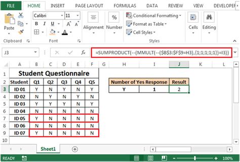 Counting The Number Of Yes Responses In A Babe Questionnaire In Excel