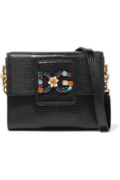 Dolce And Gabbana Millennials Embellished Lizard Effect Leather Shoulder