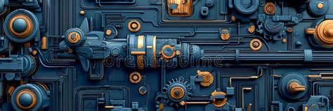 Surreal Landscape With Repeating Geometric Shapes Pipes And Gears Creating A Mesmerizing