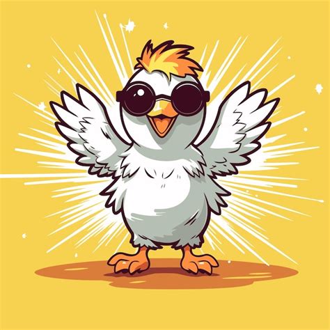 Premium Vector Cute Cartoon Bird With Sunglasses On Yellow Background
