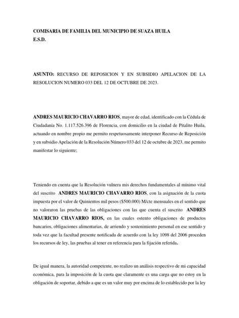 Recurso De Reposicion Y Subsidio Apelacion Pdf