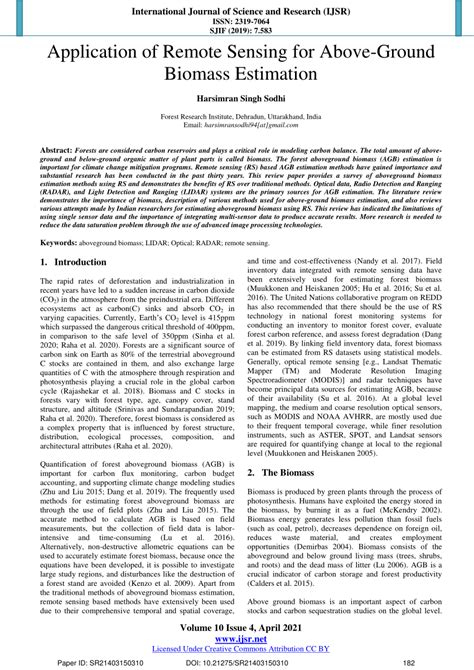 Pdf Application Of Remote Sensing For Above Ground Biomass Estimation
