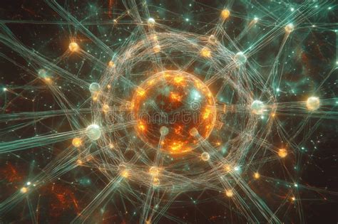 Abstract Representation Of An Atom With Glowing Particles And Energy Lines Stock Image Image