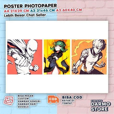 Poster One Punch Man Anime Wibu Super Hero Saitama Genos Fubuki Silver