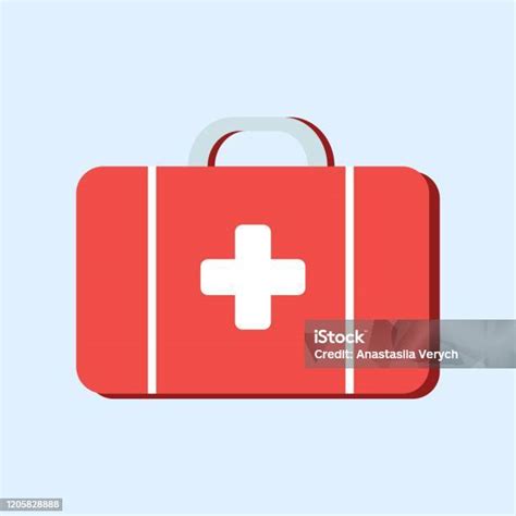파란색 배경에 고립 된 평평한 스타일로 주치의의 응급 처치 키트 가방 벡터 스톡 일러스트레이션입니다 구급차 가방에 대한 스톡 벡터 아트 및 기타 이미지 Istock