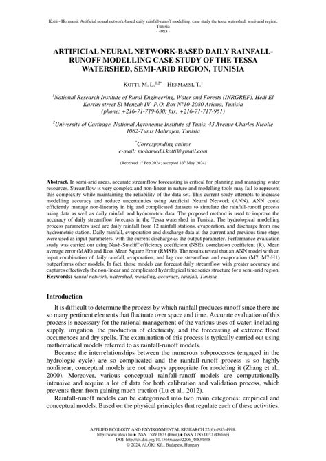 Pdf Artificial Neural Network Based Daily Rainfall Runoff Modelling