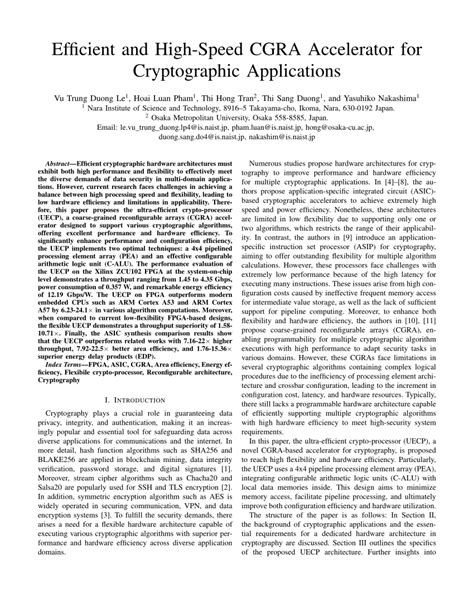 Pdf Efficient And High Speed Cgra Accelerator For Cryptographic