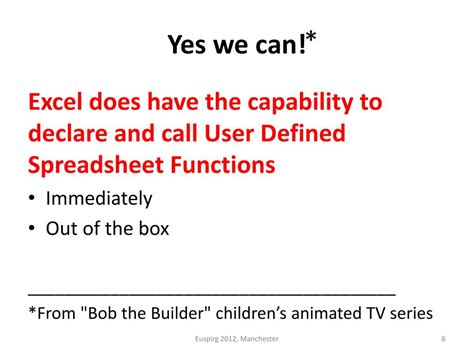 Ppt User Defined Spreadsheet Functions In Excel Powerpoint