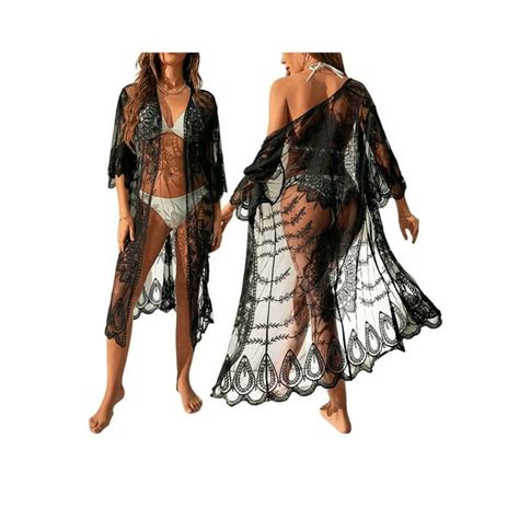 Womens Lace Cardigan Bikini Cover Ups Floral Crochet Sheer Beach Long