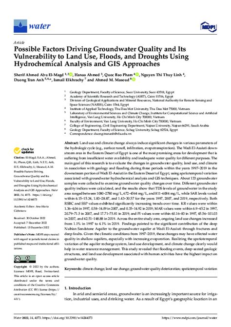 Pdf Possible Factors Driving Groundwater Quality And Its Vulnerability To Land Use Floods
