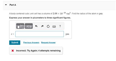 Solved A Body Centered Cubic Unit Cell Has A Volume Of Chegg
