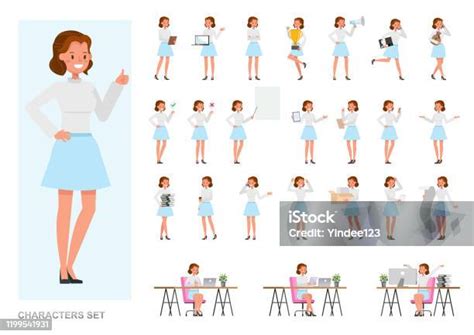 비즈니스 여성 캐릭터 벡터 디자인의 집합입니다 감정 달리기 서 서 걷기와 다양한 행동에 프리젠 테이션 등장인물에 대한 스톡 벡터 아트 및 기타 이미지 Istock