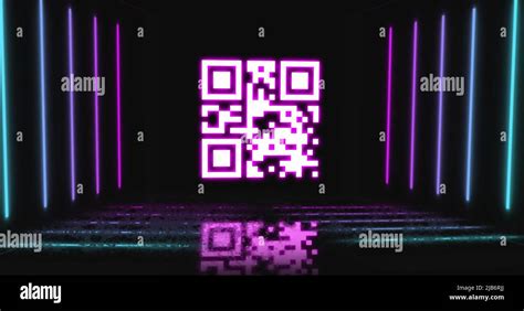 Image Of Qr Code Flashing Over Neon Stripes Stock Photo Alamy