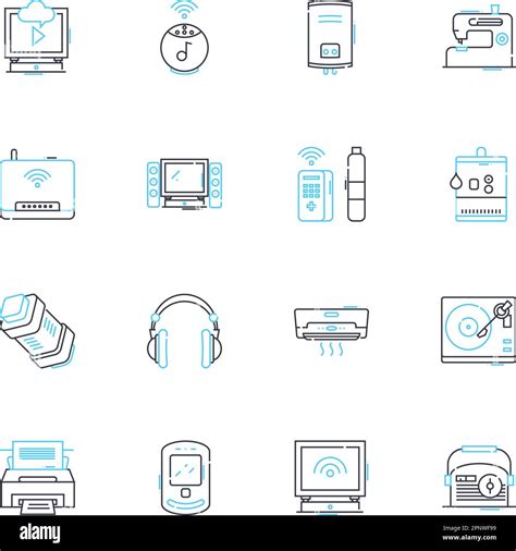 computer hardware linear icons set processor motherboard ram