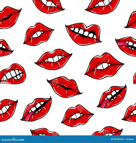 Naadloos Patroon Met Vrouwelijke Mond Met Rode Lippen De Lippen Van