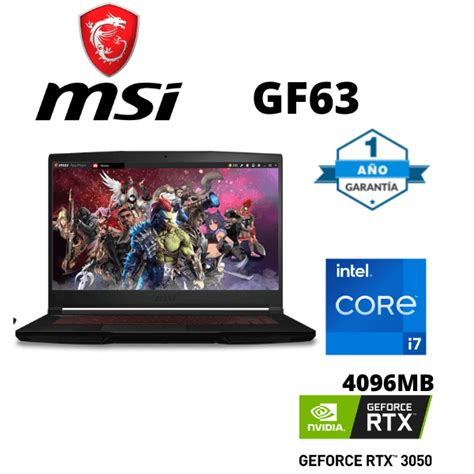 LAPTOP MSI GF63 THIN 11UC 262 GAMING CORE I7 11800H 16GB RAM 512GB SSD