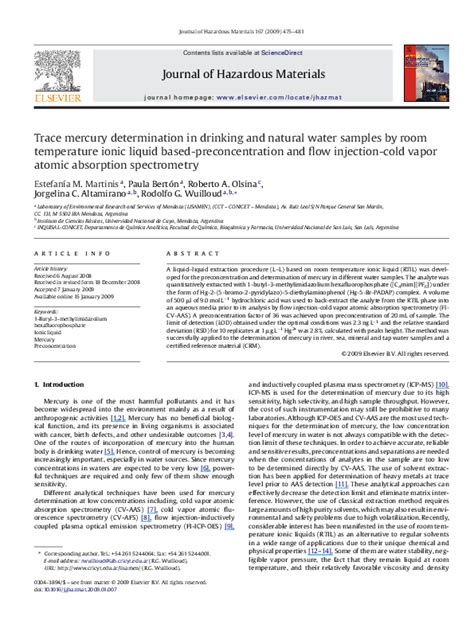 Trace Mercury Determination In Drinking And Natural Water Samples By Room Temperature Ionic