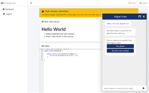 Screenshot Of The Fully Operational Digital Tutor Software Artifact