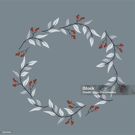 잎 벡터 발렌타인 화환 귀여운 엽서 로고를 위해 회색 배경에 고립 된 직물 종이 직물 선물 랩을위한 스칸디나비아 스타일의 딸기와 심장 0명에 대한 스톡 벡터 아트 및 기타