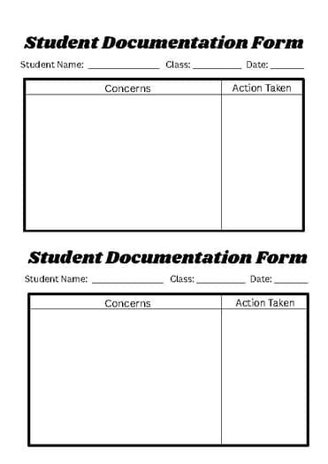 Simple Student Documentation Form By Kb Resources For All Tpt