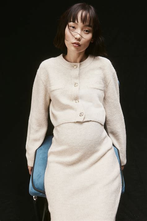 Mama 2 Piece Rib Knit Set Light Beige Ladies Handm Gb
