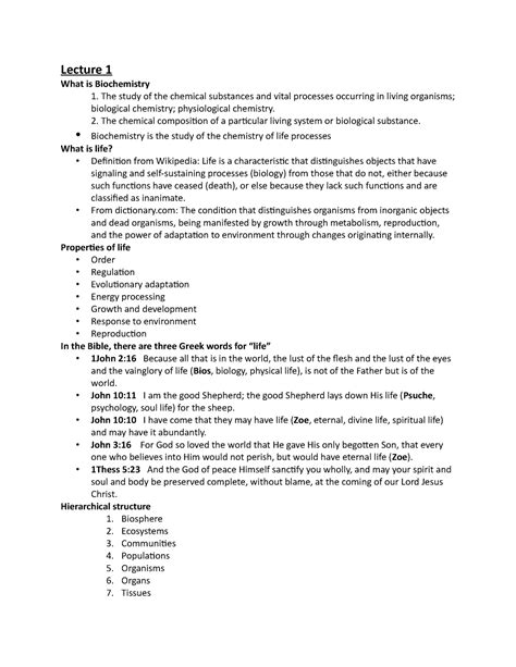 Midterm Lecture 1 What Is Biochemistry 1 The Study Of The Chemical Substances And Vital