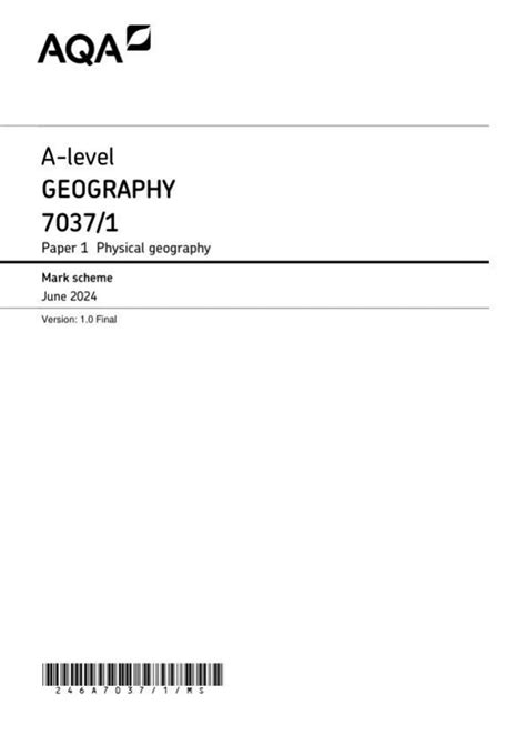 Aqa A Level Geography Paper 1 And 2 June 2024 Question Paper And Mark