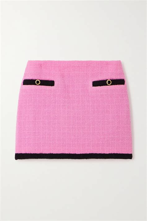 Alessandra Rich Piped Checked Wool Blend Bouclé Tweed Mini Skirt Pink