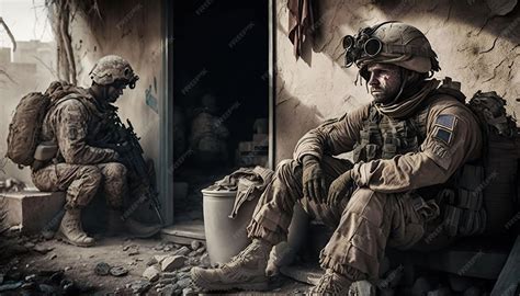 Premium Photo Two Soldiers Hiding In A Bunker