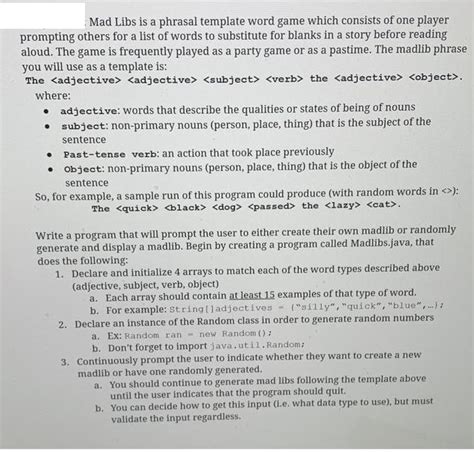 Solved Mad Libs Is A Phrasal Template Word Game SolutionInn