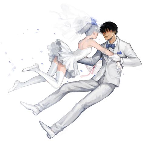 Safebooru 1girl Bare Shoulders Black Hair Bowtie Couple Darker Than