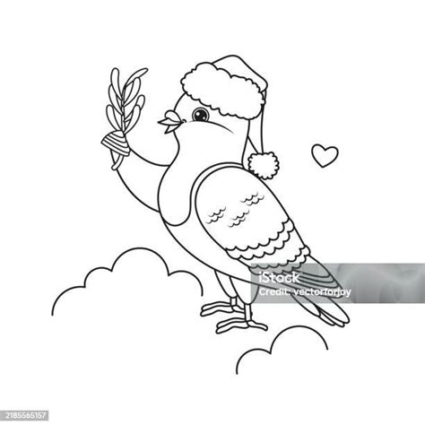 크리스마스 평화 비둘기 들고 올리브 가지 색칠 공부 페이지 어린이 평화를 가져오는 새해 비둘기 축제 활동 벡터 일러스트 레이 션 겨울에 대한 스톡 벡터 아트 및 기타 이미지