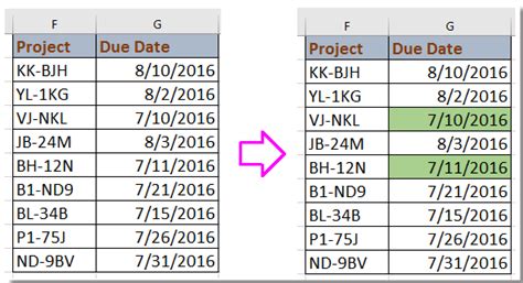 how to alter about approaching due date deadline in excel
