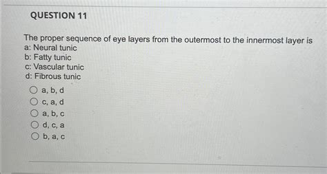 solved question 11the proper sequence of eye layers from the