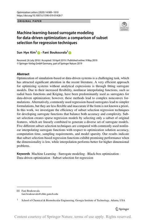 Machine Learning Based Surrogate Modeling For Data Driven Optimization A Comparison Of Subset