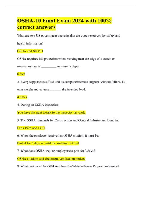 Osha 10 Final Exam 2024 With 100 Correct Answers Osha 10 Stuvia Us