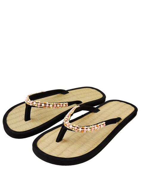 Beaded Seagrass Flip Flops Black Flip Flops Accessorize Uk