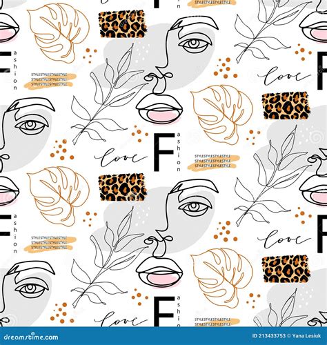 Abstract One Line Seamless Pattern Continuous Outline Background With