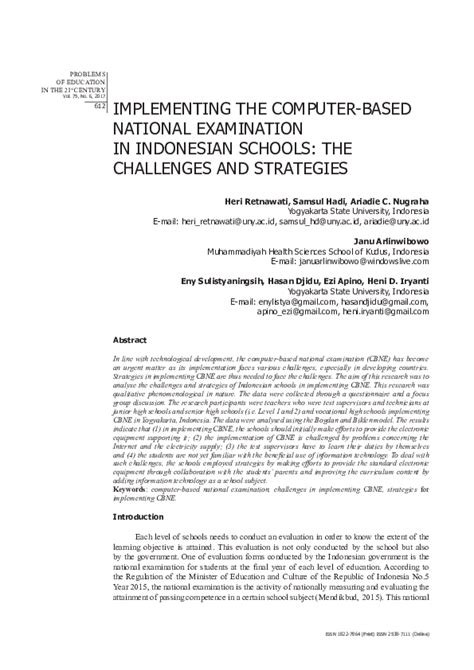 Pdf Implementing The Computer Based National Examination In Indonesian Schools The Challenges