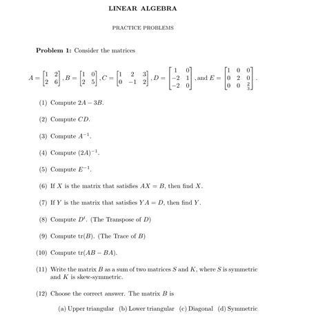 Solved Linear Algebrapractice Problemsproblem 1 Consider