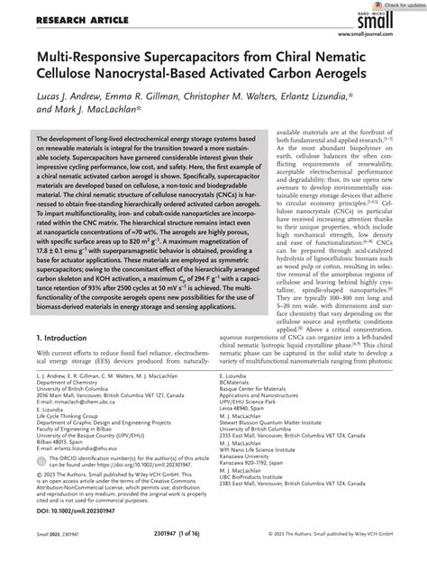 Pdf Multi Responsive Supercapacitors From Chiral Nematic Cellulose Nanocrystal Based Activated