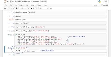 Web Scraping Why Is Jupyter Notebook Not Printing The Output Of My