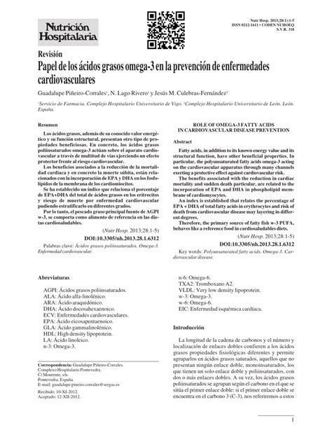 PDF Papel de los ácidos grasos omega en la prevención de enfermedades cardiovasculares