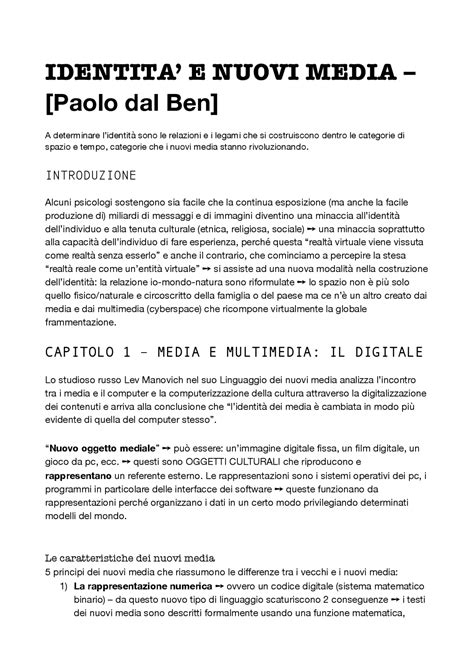 Riassunto Libro Identità E Nuovi Media Docsity