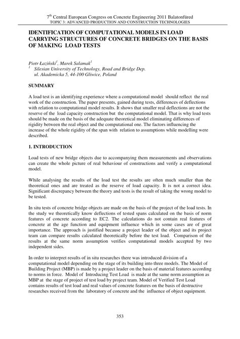 pdf identification of computational models in load carrying
