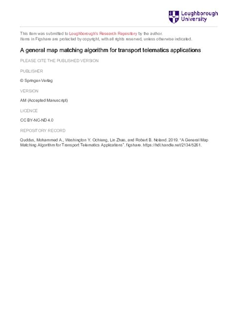 Pdf A General Map Matching Algorithm For Transport Telematics Applications