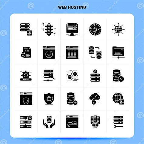 Solid 25 Web Hosting Icon Set Vector Glyph Style Design Black Icons Set Stock Vector