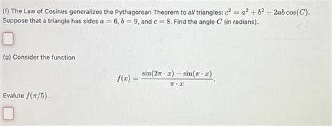 Solved F The Law Of Cosines Generalizes The Pythagorean Chegg Com
