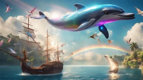 Dolphin Jumping Out Of The Water A Fantasy Dolphin Jumping Near A